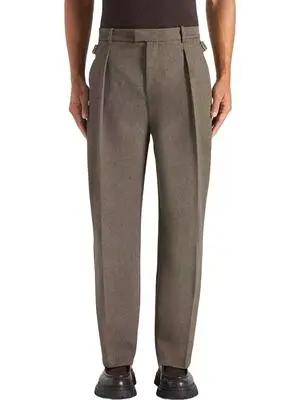 Manière De Voir Dorian Relaxed Fit Pleated Textured Tailored Trousers Taupe - Brown