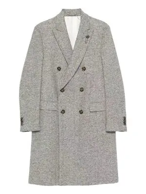 LARDINI Double-breasted Herringbone-tweed Coat - Grey