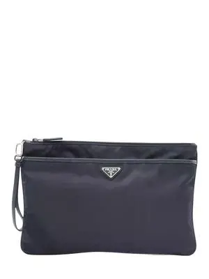 Prada 2013-2026 Saffiano Trimmed Tessuto Clutch Bag - Blue