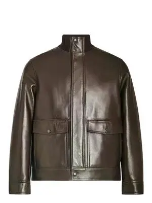 YVES SALOMON Knit-collar Leather Jacket - Brown