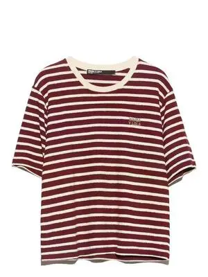 Bimba Y Lola Boxy Terry Cotton T-shirt With Maroon Stripes - Red