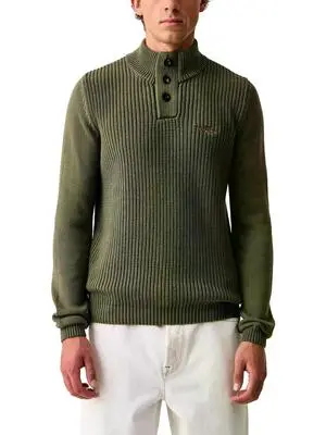 AERONAUTICA MILITARE Ribbed-knit Button-up Sweater - Green
