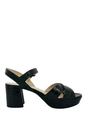 Prada 2020s Croc-embossed Crisscross Sandals Black