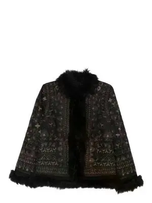 Antik Batik Sando Embroidered Faux-fur-trim Jacket Black