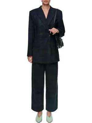 Bimba Y Lola Navy- Checked Darted Barrel-leg Trousers - Blue