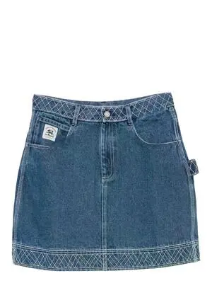 BODE Embroidered Denim Mini Skirt Blue