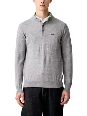 AERONAUTICA MILITARE Logo-embroidered Button-placket Sweater - Grey