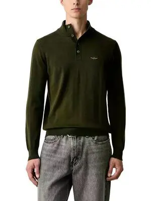 AERONAUTICA MILITARE Button-placket Logo-embroidered Sweater - Green
