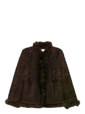 Antik Batik Sando Embroidered Faux-fur Trim Jacket Brown