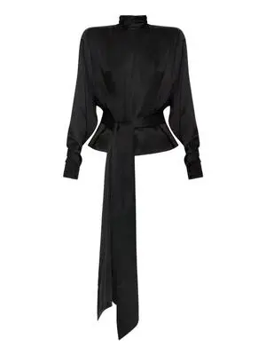 Balmain Asymmetric Tie-waist Blouse - Black