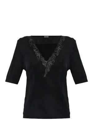 Balmain Lace-trim V-neck Blouse Black