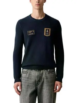 AERONAUTICA MILITARE Patch-detail Waffle-knit Sweater - Blue