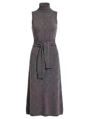 NICHOLAS Belted Sleeveless Midi Dress - Grey