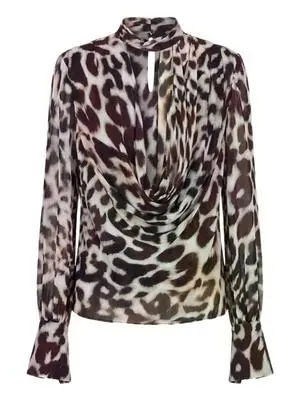 NICHOLAS Leopard-print Draped Blouse - Brown