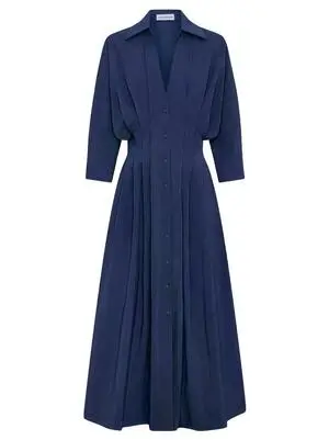 NICHOLAS Lana Pleated Belted Maxi Dress Blue
