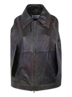 7 For All Mankind Zip-up Leather Cape Brown