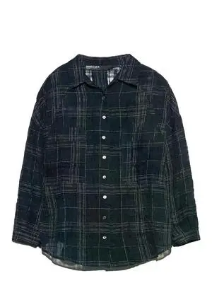 Bimba Y Lola Navy Checked Linen Oversize Shirt Blue