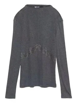 Bimba Y Lola Dark Melange T-shirt With Lace At The Waist - Grey