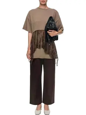 Bimba Y Lola Light Taupe Lace Ruffle T-shirt Neutrals