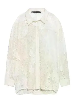 Bimba Y Lola Ivory Oversize Lace Patchwork Shirt - Neutrals