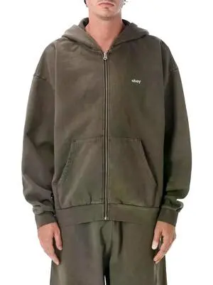 Obey Logo-print Zip-up Hoodie Grey