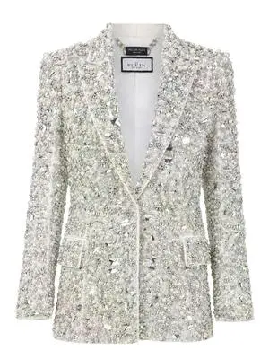 Philipp Plein Pearl-embellished Crystal-embellished Blazer - Neutrals