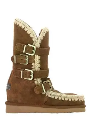 Mou Buckled Sheepskin Boots - Brown