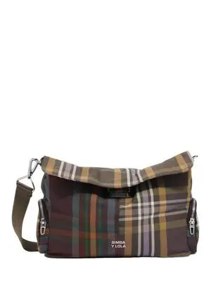 Bimba Y Lola Large Chocolate Green Tartan Pocket Flap Bag - Brown
