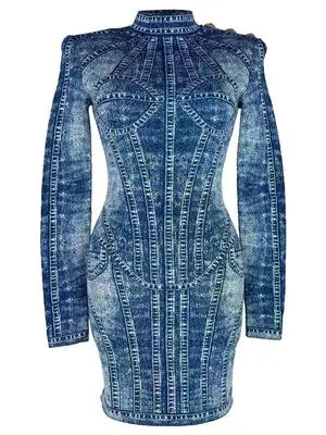 Balmain Trompe L'œil Jacquard Dress - Blue