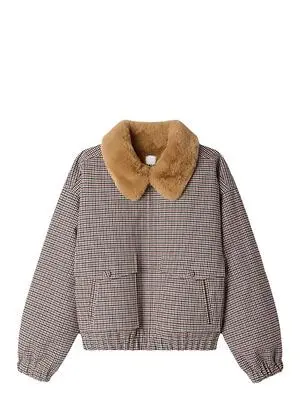 Sandro Checked Contrast-collar Stretch-cotton Jacket - Brown