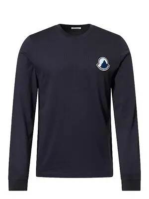 Moncler Mountain Logo-patch Long-sleeve Cotton T-shirt M Navy