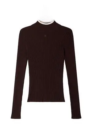 Sandro Ribbed High-neck Wool And Silk-blend Jumper - Brown