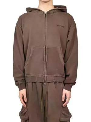 MLVINCE Logo-embroidered Distressed Hoodie - Brown