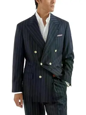 Brunello Cucinelli Chalk-stripe Double-breasted Blazer - Blue