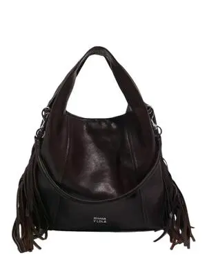 Bimba Y Lola Medium Coffee Leather Fringed Paper Bag Brown