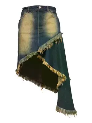 VIVAMUS Asymmetric Frayed Denim Midi Skirt - Blue