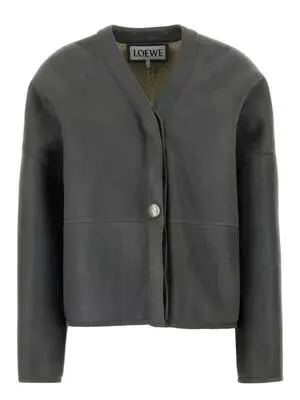 Loewe Shearling Leather Jacket Grey