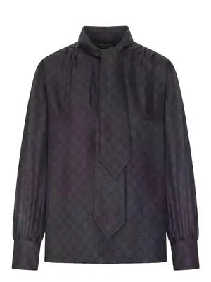 Gucci Gg Supreme Pussy-bow Blouse - Black