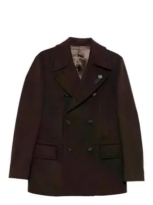 LARDINI Double-breasted Virgin-wool Peacoat - Brown