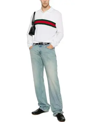 Gucci Web-stripe Cashmere Polo Shirt - White