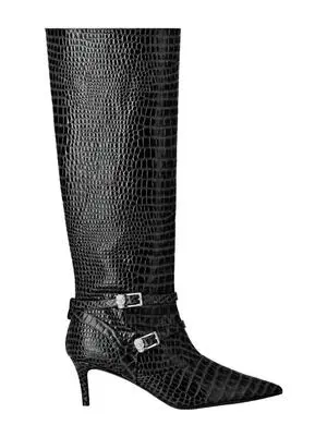 PHILIPP PLEIN Croc-effect Buckled Knee-high Boots