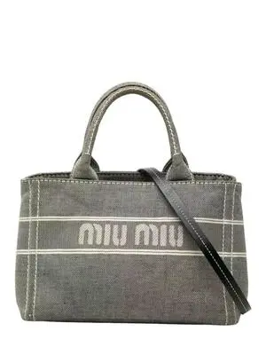 Miu Miu 2010-2026 Small Denim Logo Satchel - Grey