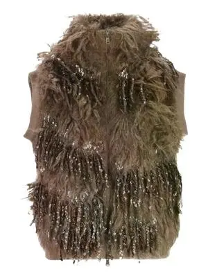 Brunello Cucinelli Sequin-embellished Shaggy Gilet - Brown