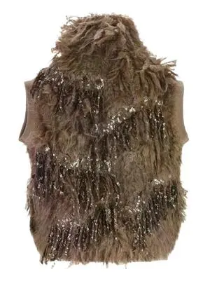 Brunello Cucinelli Sequin-embellished Shaggy Gilet - Brown