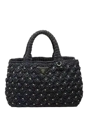 Prada 2013-2026 Raffia Effect Crochet Pois Satchel - Blue