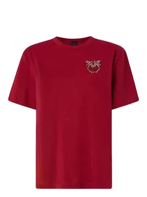 Pinko T-shirt With Love Birds Jewel Detail - Red