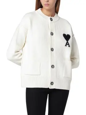 AMI White Wool Cardigan Ami De Coeur