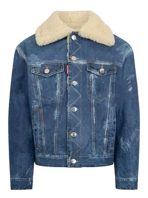 Dsquared2 Dark Frosted Shearling Jean Jacket - Blue