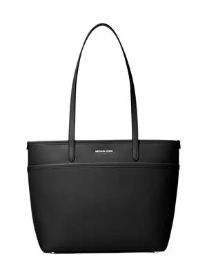 Michael Kors Marlowe Medium Pebbled Leather Pocket Tote Bag In - One Size By Black