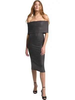 Michael Kors Studded Stretch Viscose Off-the-shoulder Dress In Size By - Black